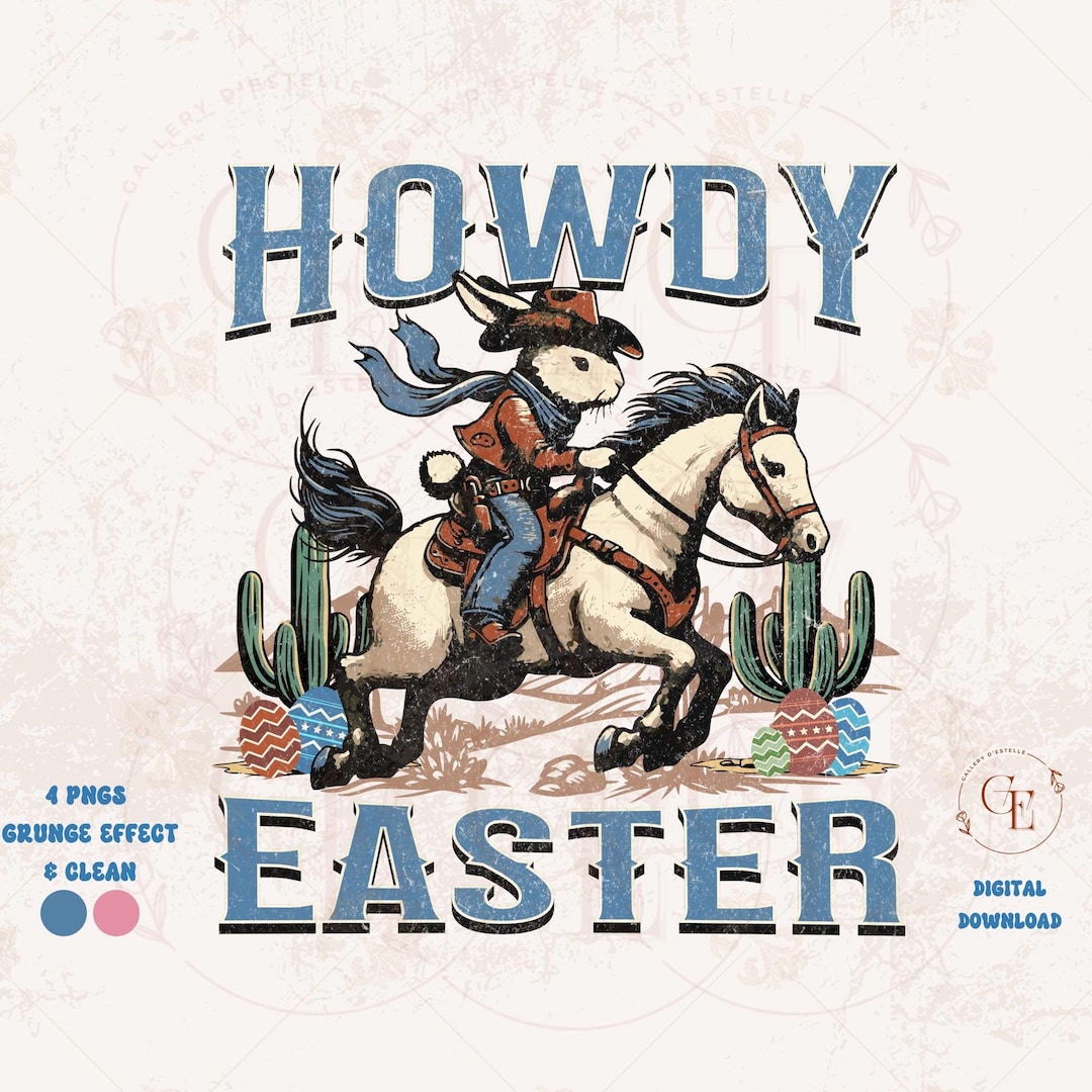 Howdy Easter PNG, Vintage Cowboy Bunny Riding Horse Graphic, Western ...