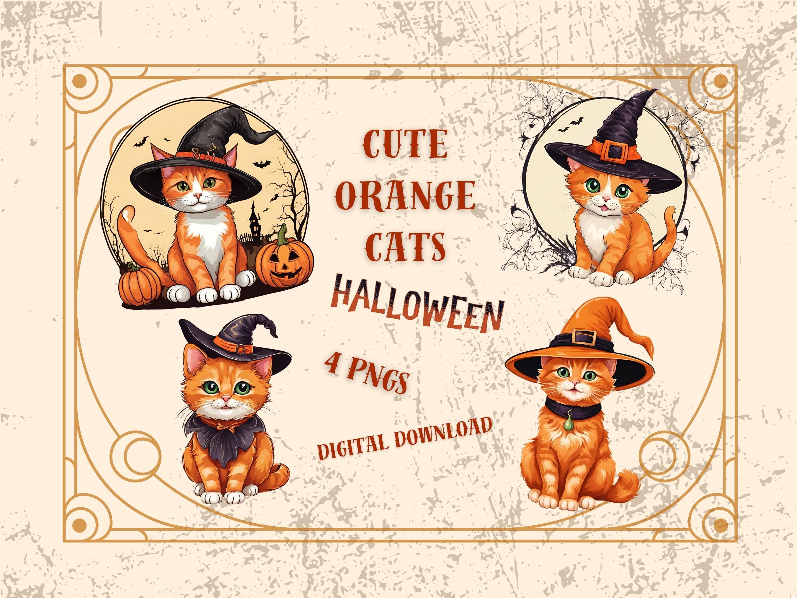 Cute Orange Cats PNG Bundle for Halloween | Clipart, Stickers ...