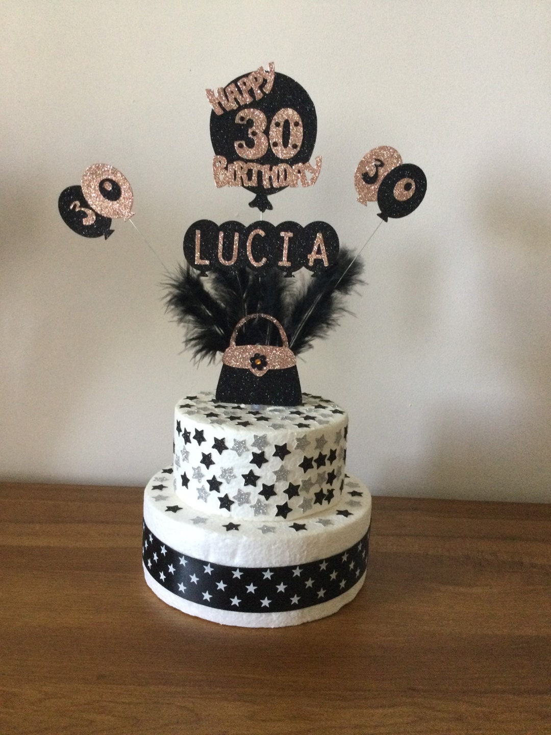 Cake Topper Personalised Handbag With Feathers Happy Birthday - Etsy