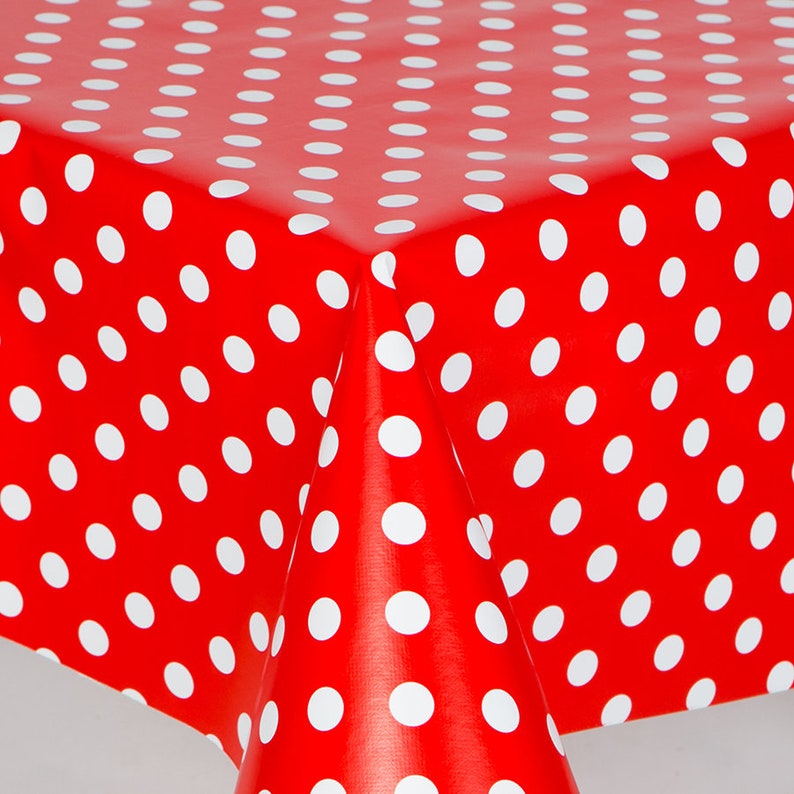 PVC Table Cloth Red Polka Dots White Vinyl Table Cloth Wipe - Etsy
