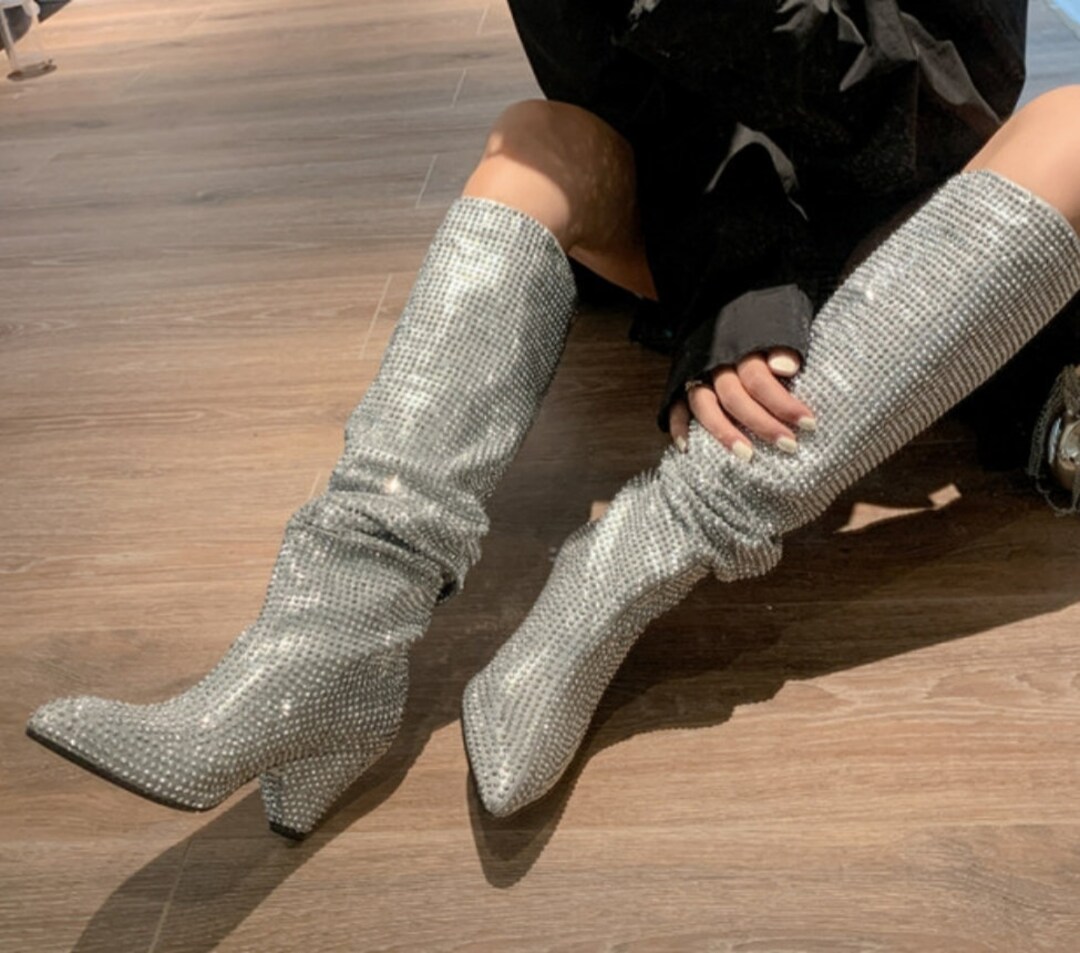 Luxury Rhinestone Women Boots High Heel Boots Silver Women Boots - Etsy