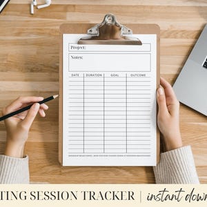 Writing Session Tracker Printable One-page PDF for Students, Writers ...