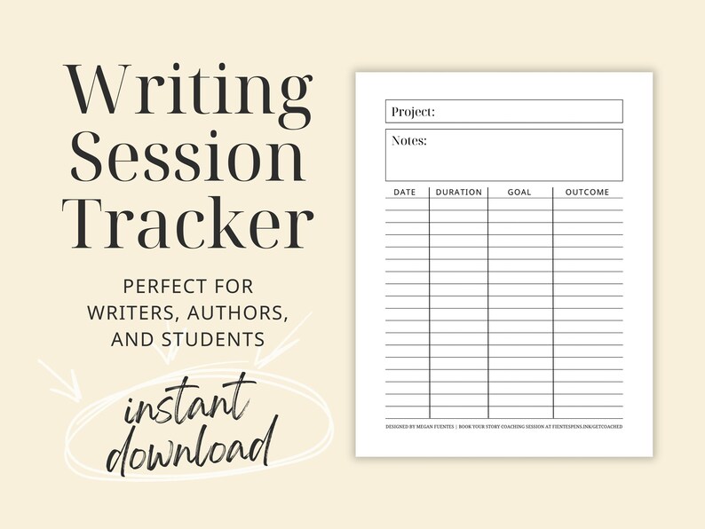 Writing Session Tracker Printable One-page PDF for Students, Writers ...