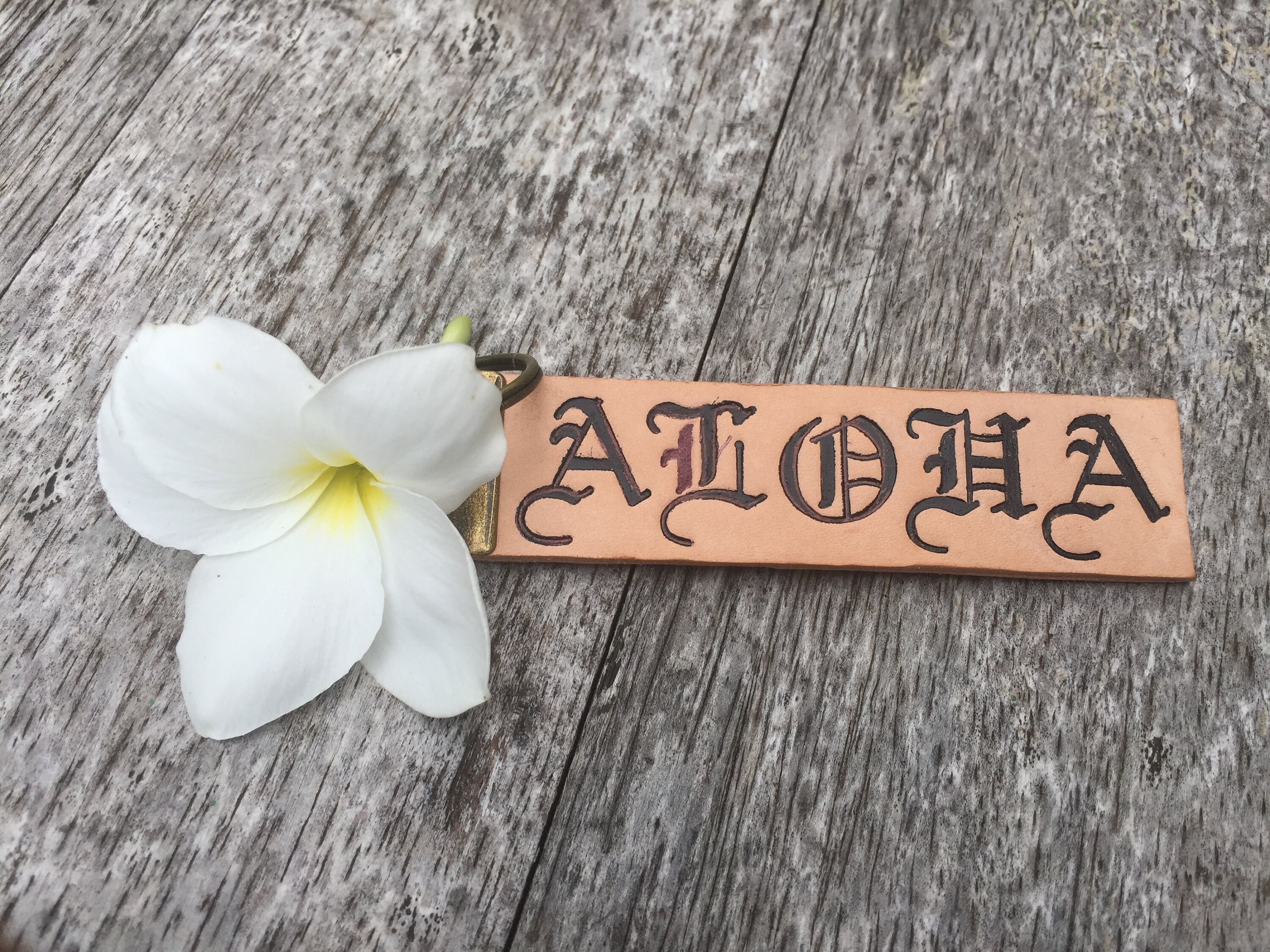 Top Grain Leather Aloha Keychain - Etsy