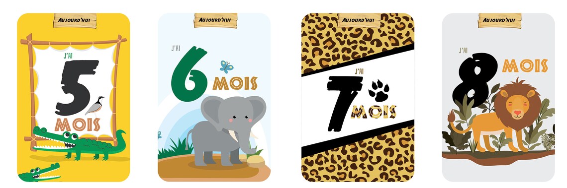 12 Cartes étapes bébé Thème Animaux de la savane. Par Omade | Etsy