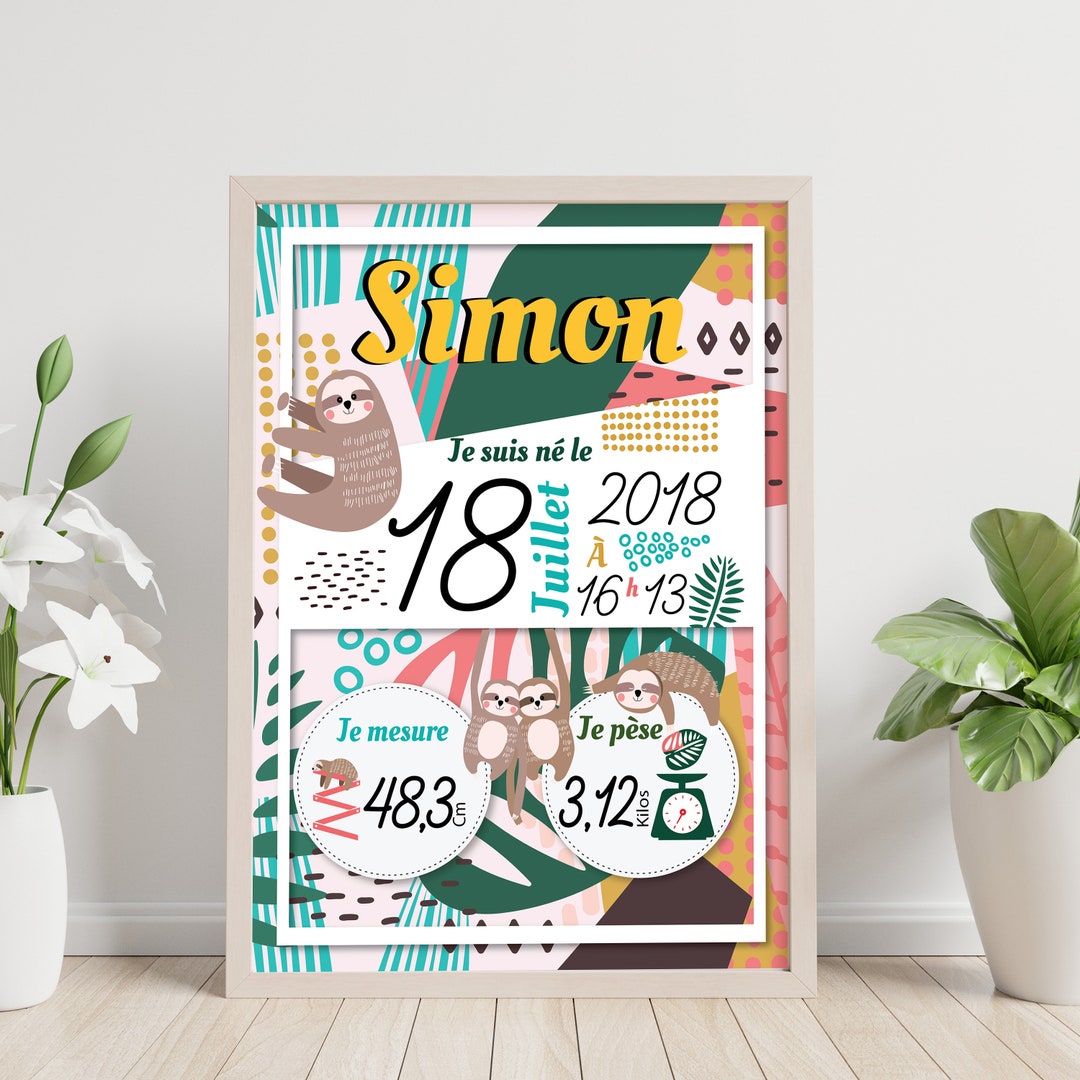 Personalized Birth Poster Lazy, an Original Birth Gift. by Omade - Etsy