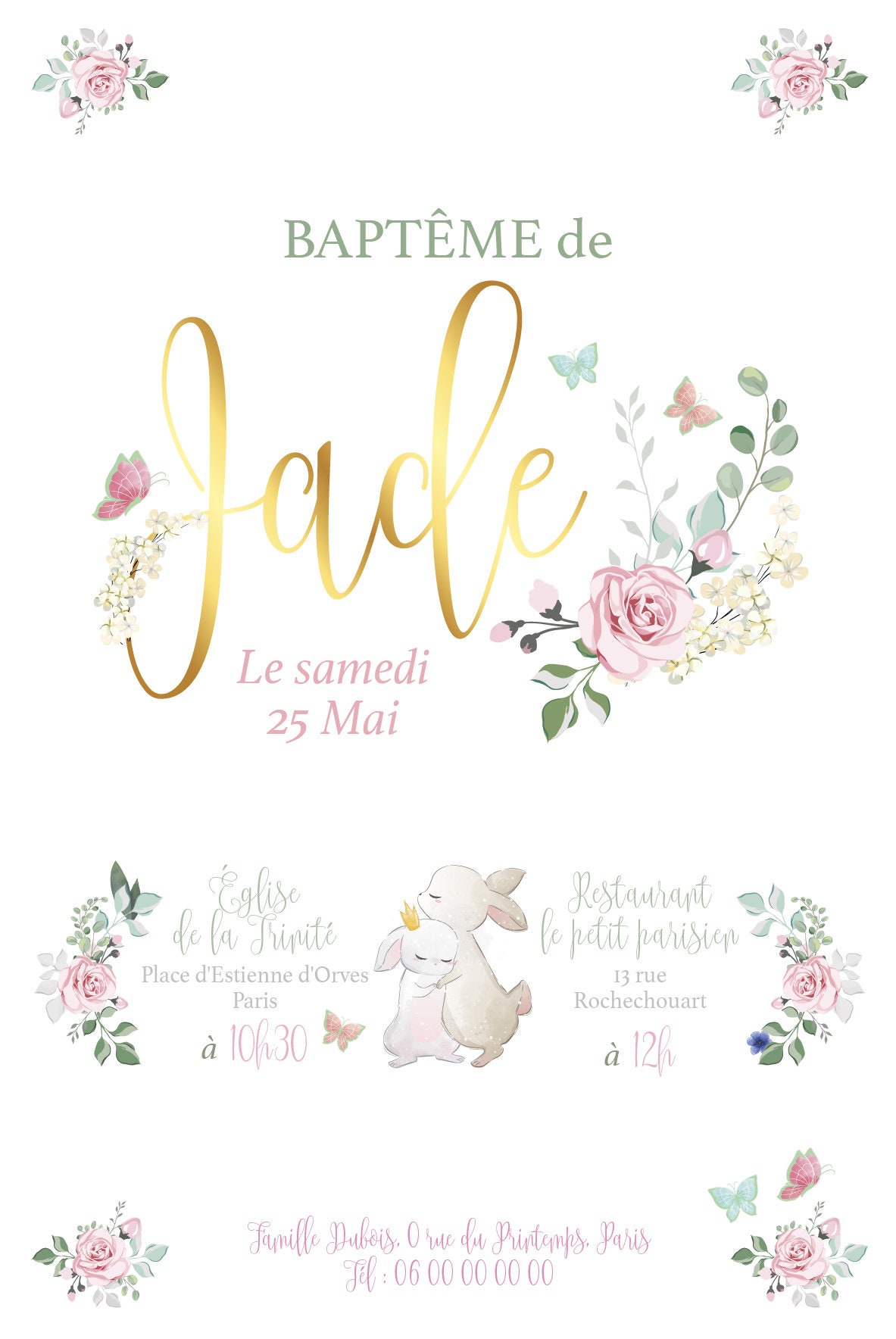 Invitation baptême fille doux et chic avec ce faire part aux - Etsy France