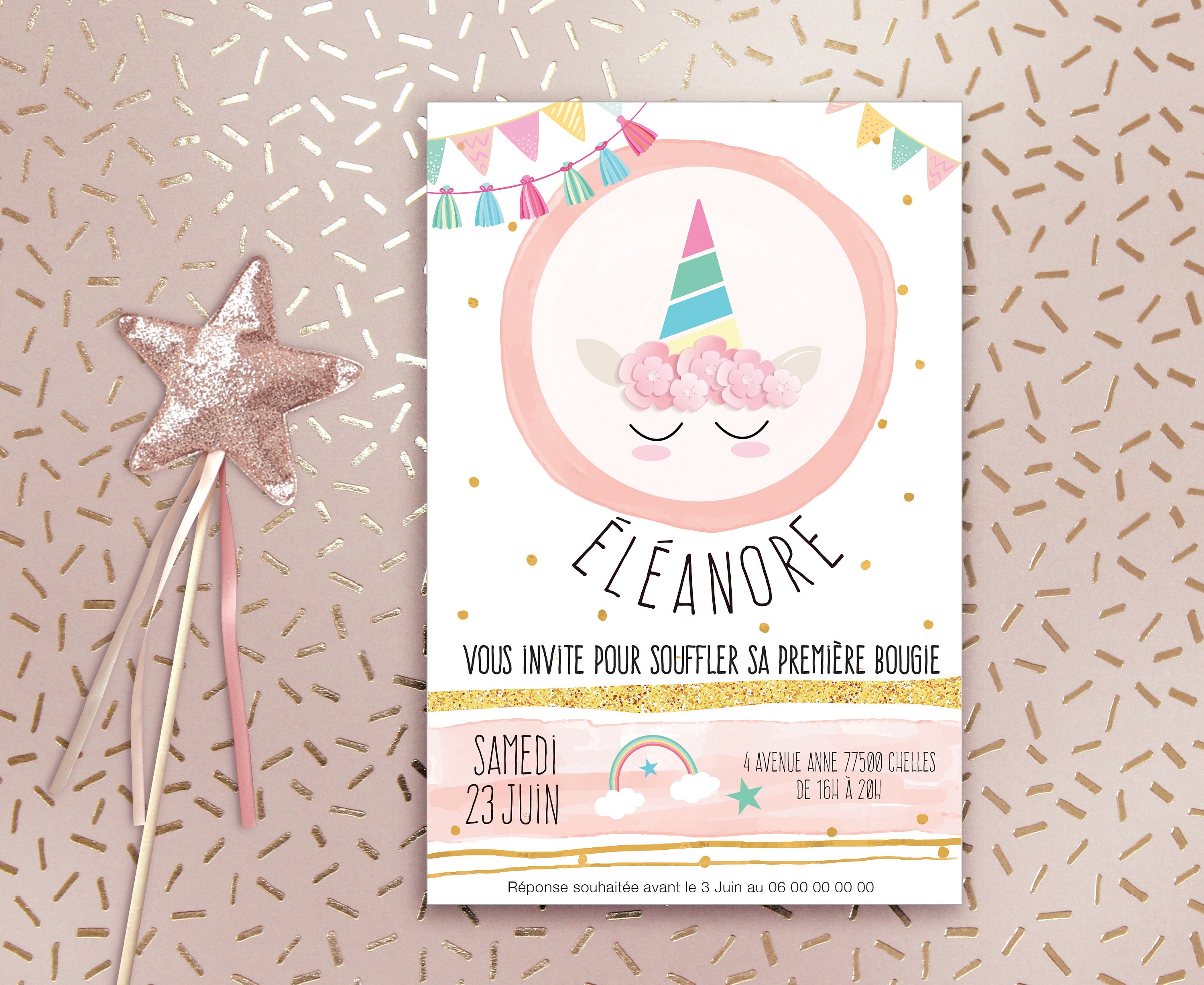 Invitation anniversaire fille Licorne - Omade création - Etsy France