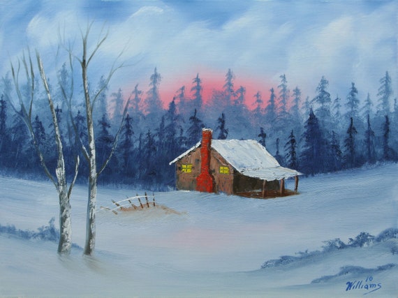 Snow Cabin Print Rocky Mountain Snow Art Winter Solstice - Etsy