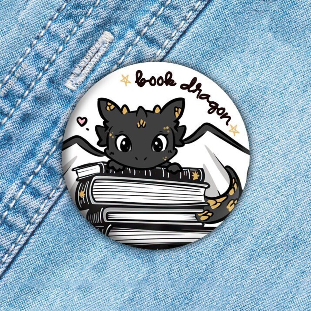 Book Dragon Pin, Bookish Button, Gift for Book Lover, Bookish Magnet ...