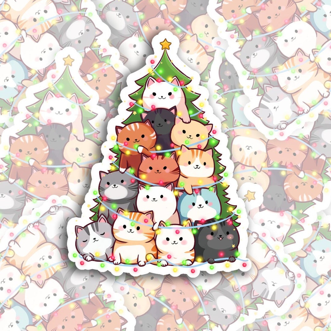 Meowy Christmas Sticker & Magnet, Funny Cat Sticker, Christmas Cats ...