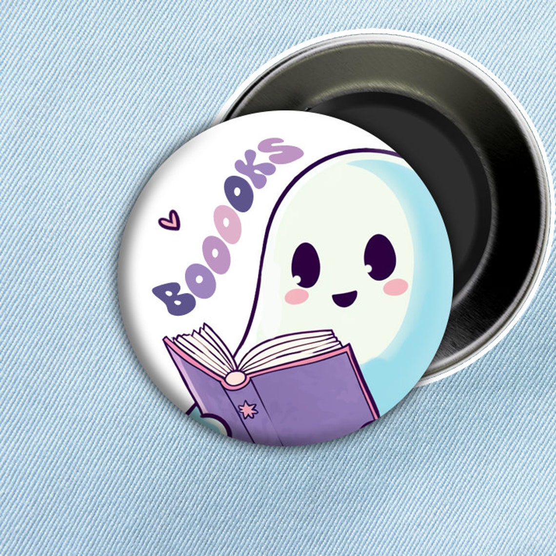 Reading Ghost Pin, Bookish Button, Gift for Book Lover, Kawaii Ghost ...