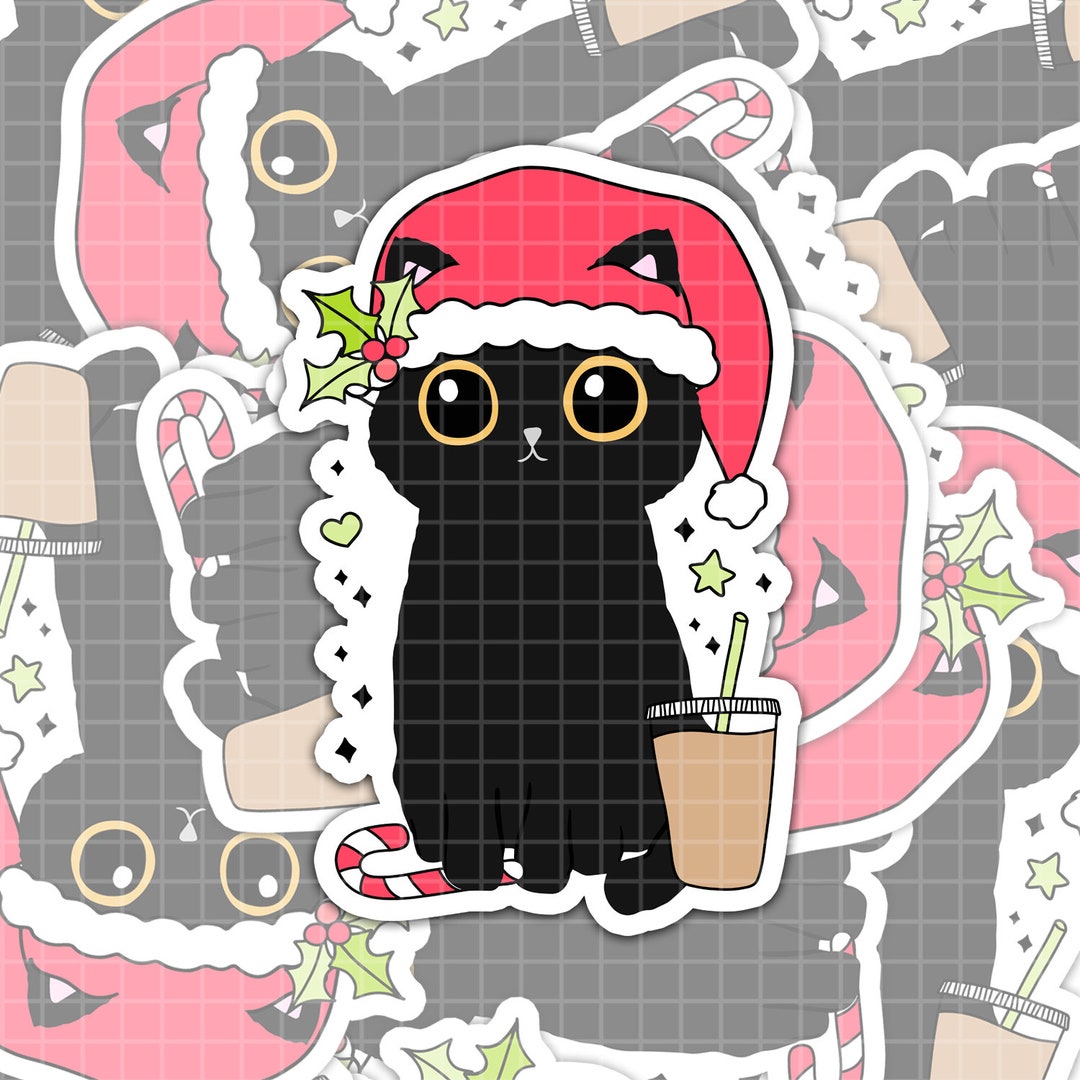Christmas Cat Sticker, Meowy Christmas Sticker, Water Bottle and Laptop ...