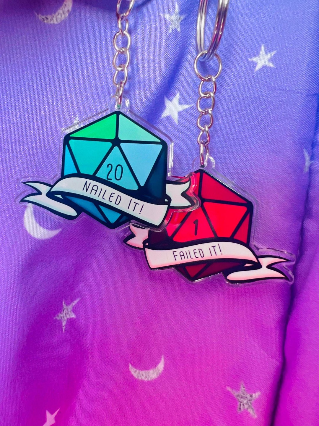 D20 Double Sided Keychain, Critical Fail, Critical Success, Dice Roll ...
