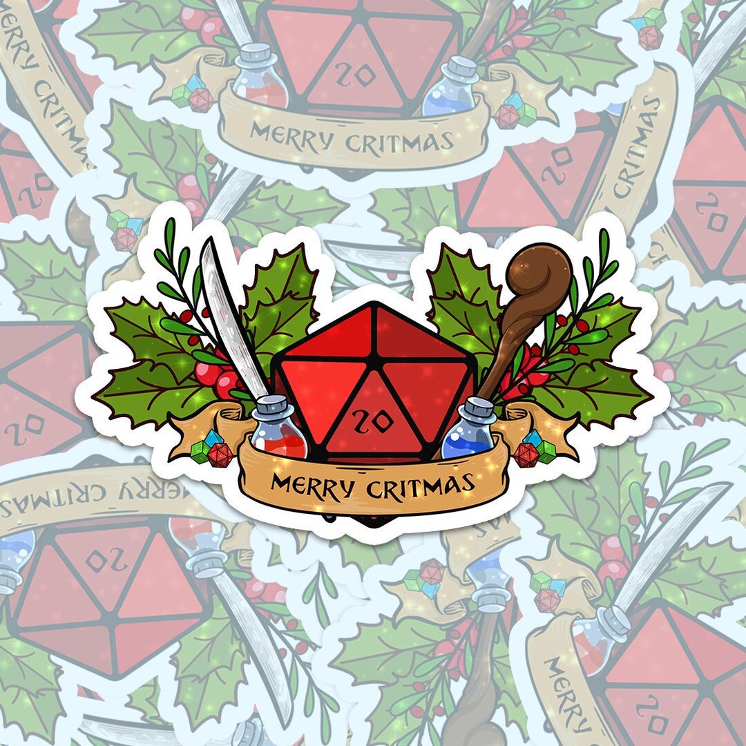 Merry Critmas Sticker, D20 Sticker, Critical Hit, Natural 20, Stocking ...