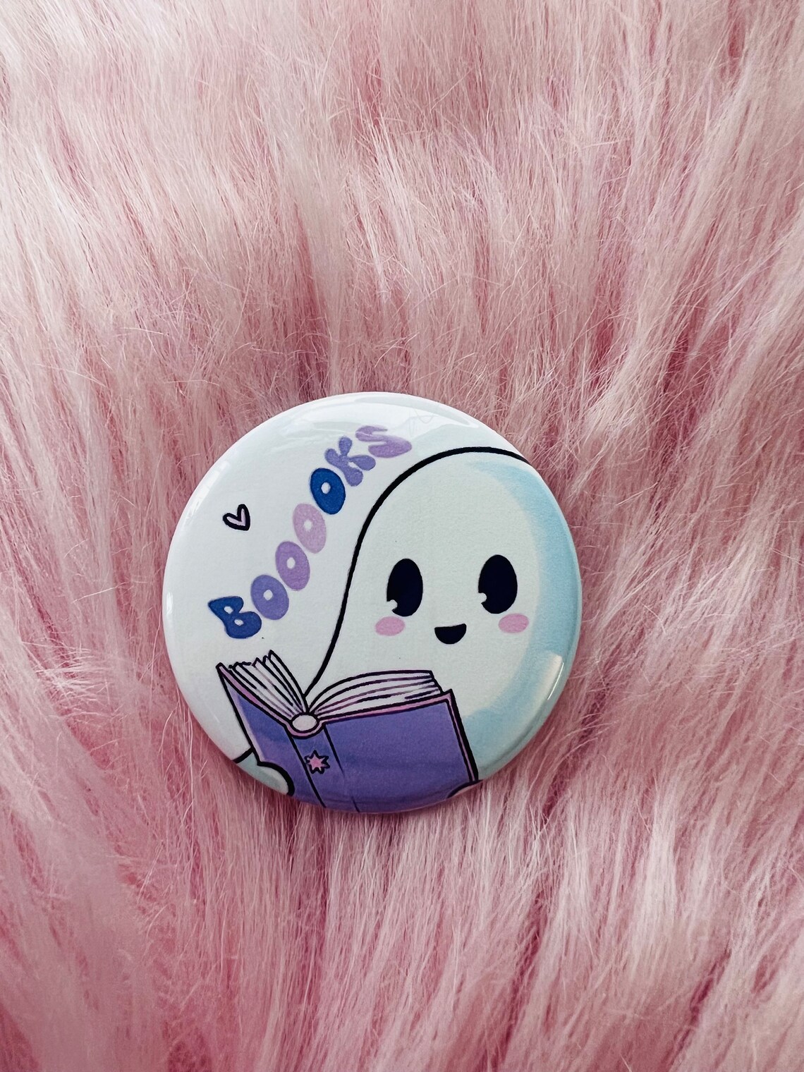 Reading Ghost Pin, Bookish Button, Gift for Book Lover, Kawaii Ghost ...