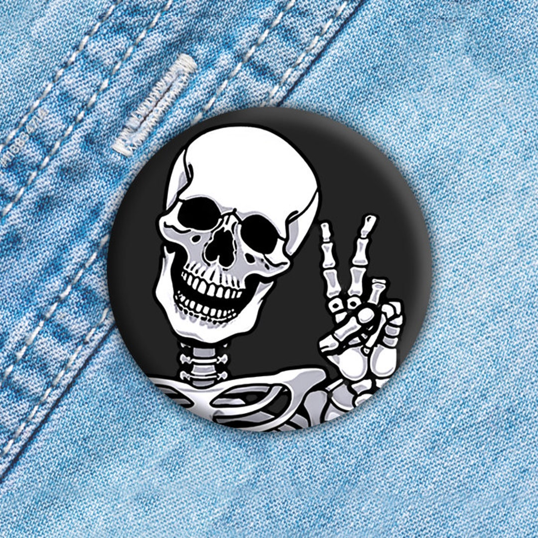 Skeleton Peace Sign Pin, Funny Skeleton Keychain, Bookbag Button, Hat ...