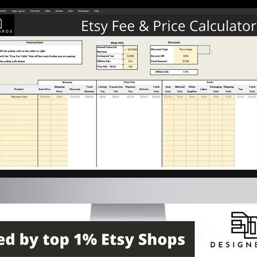 Etsy Fee and Profit Calculator Excel & Google Sheets - Etsy