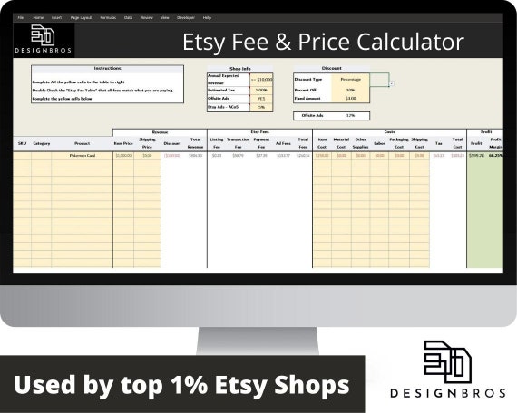 Etsy Fee and Profit Calculator Excel & Google Sheets - Etsy