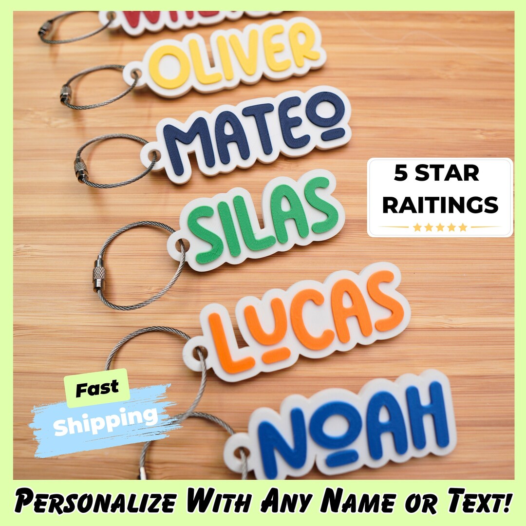 Personalized Backpack Name Keychain, Custom Bag Tag Keychain, Kids Name ...