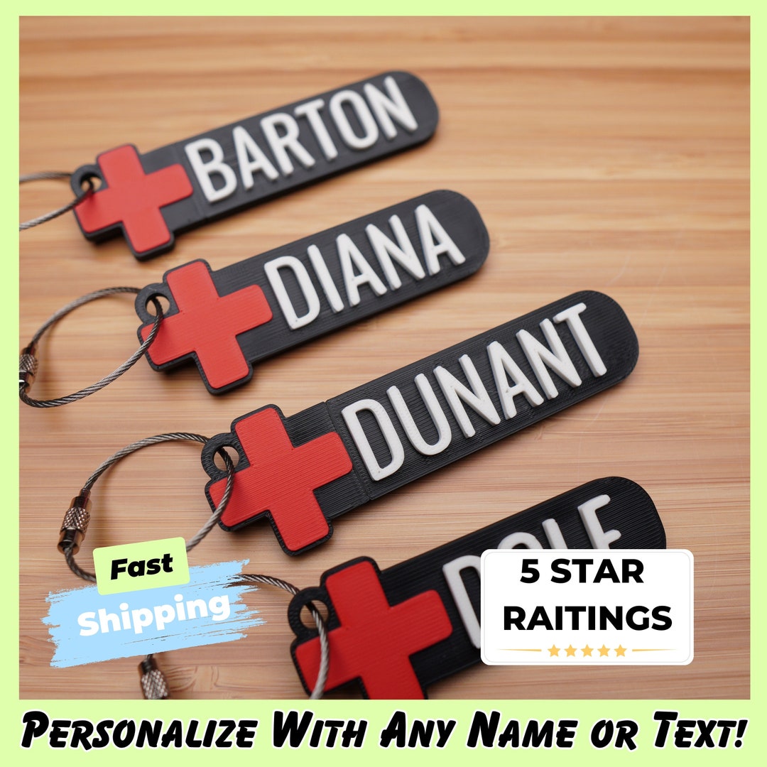 Personalized Red Cross Themed Keychain | Backpack Tags, Custom ...