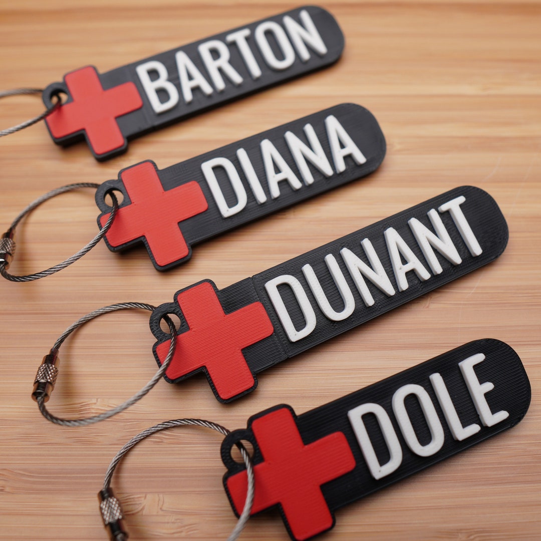 Personalized Red Cross Themed Keychain | Backpack Tags, Custom ...