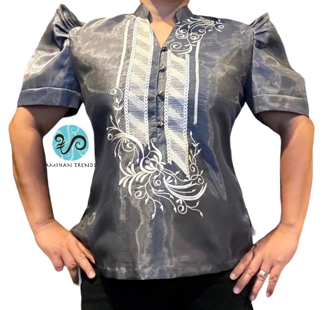 Charcoal Gray Filipiniana Ladies Barong With Puffy Sleeves - Etsy