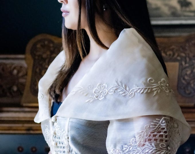 Embroidered Filipiniana Alampay Beige Floral Shawl Maria Clara Pañuelo ...