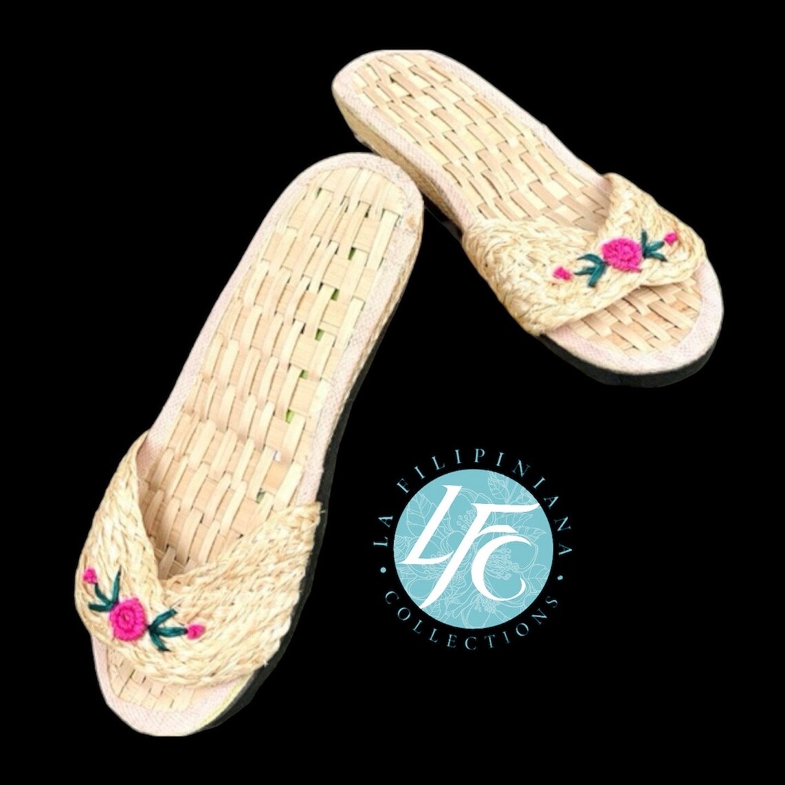 Filipiniana Abaca Slippers - Embroidered Strap, Bamboo Sole - Etsy