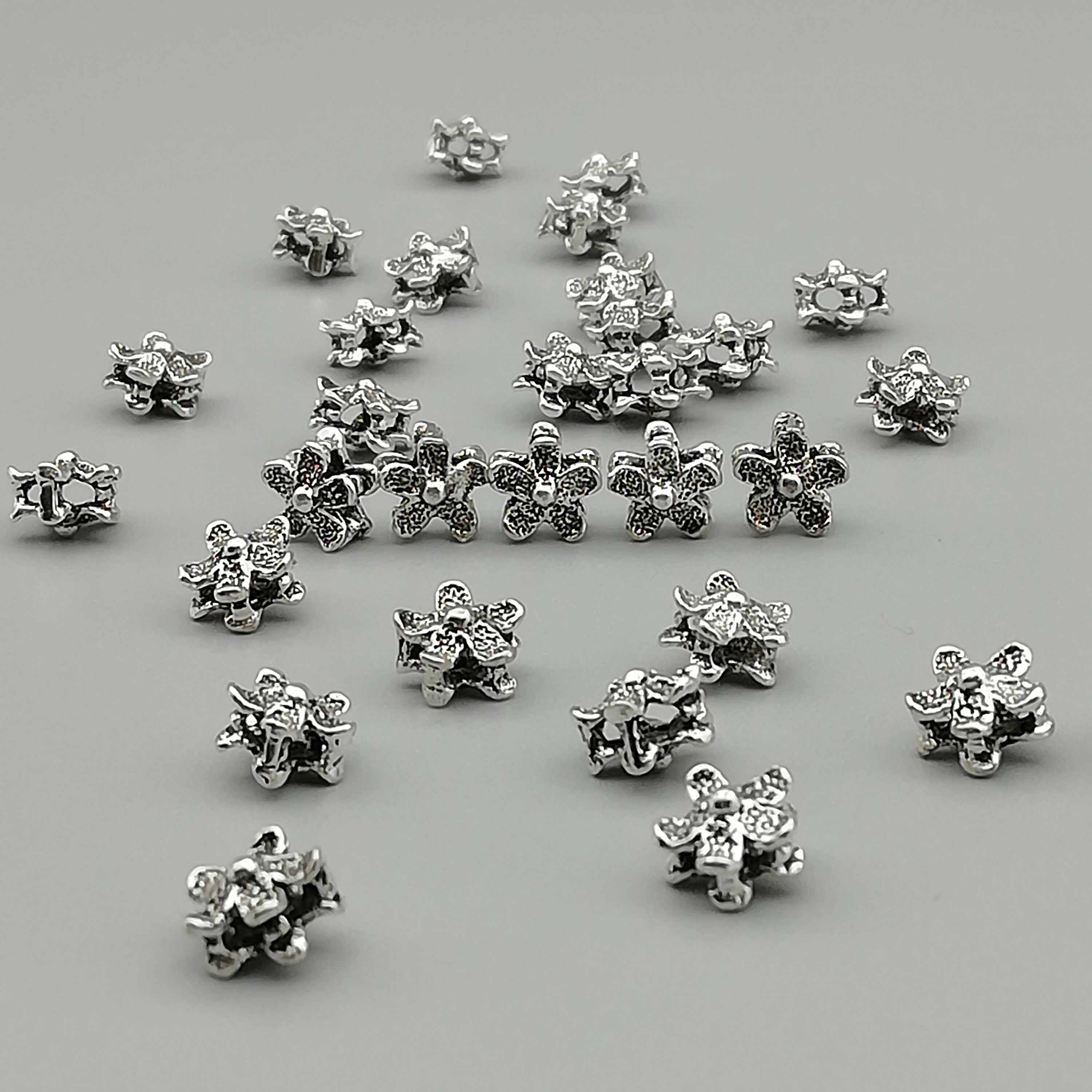 5 Sterling Silver Oxidized Flower Beads 925 Sterling Silver | Etsy