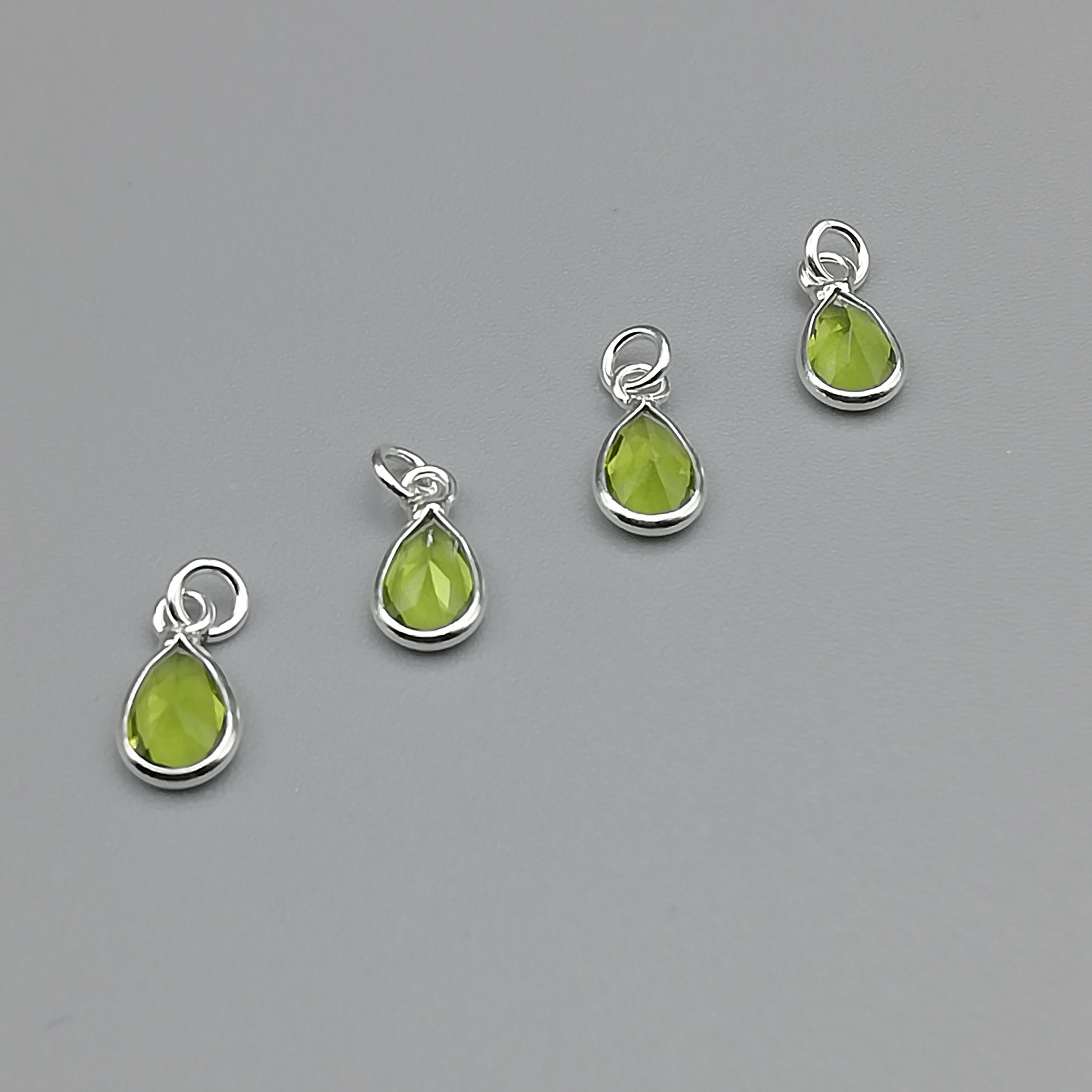 4 Sterling Silver Lime Green Gemstone Charms Teardrop | Etsy