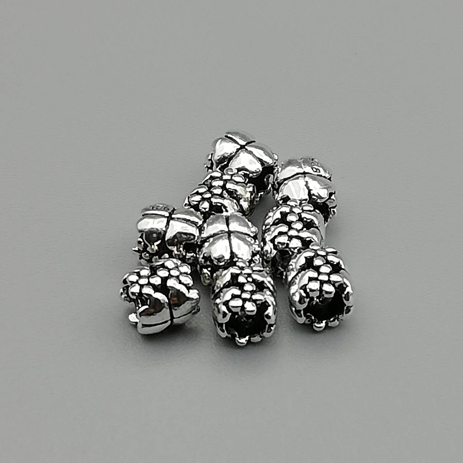 6 Sterling Silver Flower Heart Beads 925 Sterling Silver - Etsy