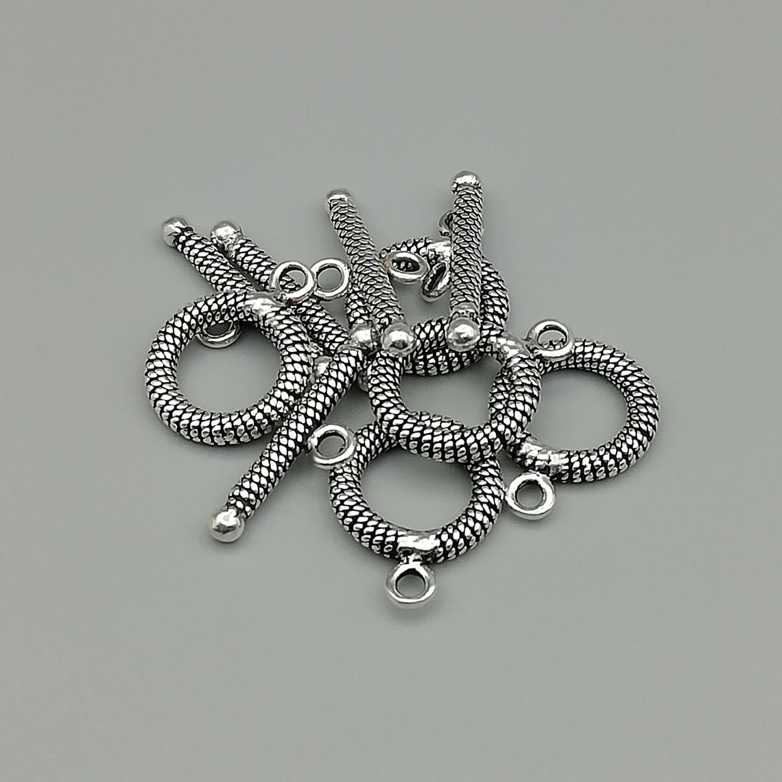 1 Sterling Silver 15mm Textured Rope Toggle Clasp Set 925 | Etsy