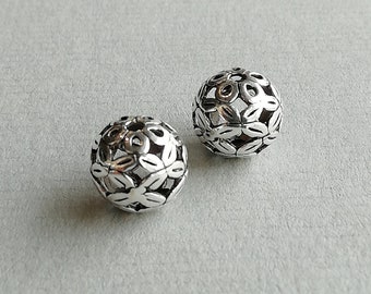 10 Sterling Silver Rose Flower Beads 2-sided, 925 Sterling Silver Rose ...