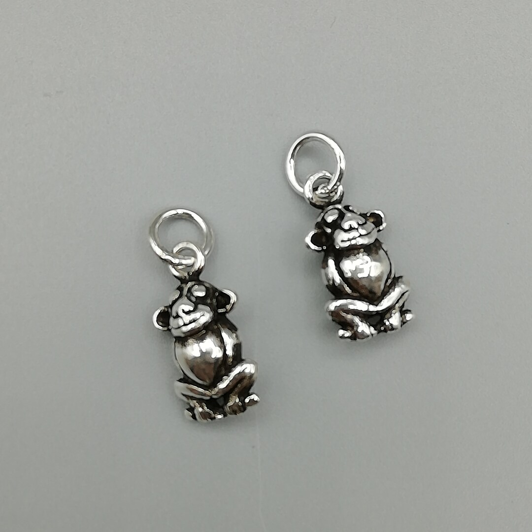 2 Sterling Silver Monkey Charms 925 Sterling Silver Charms - Etsy