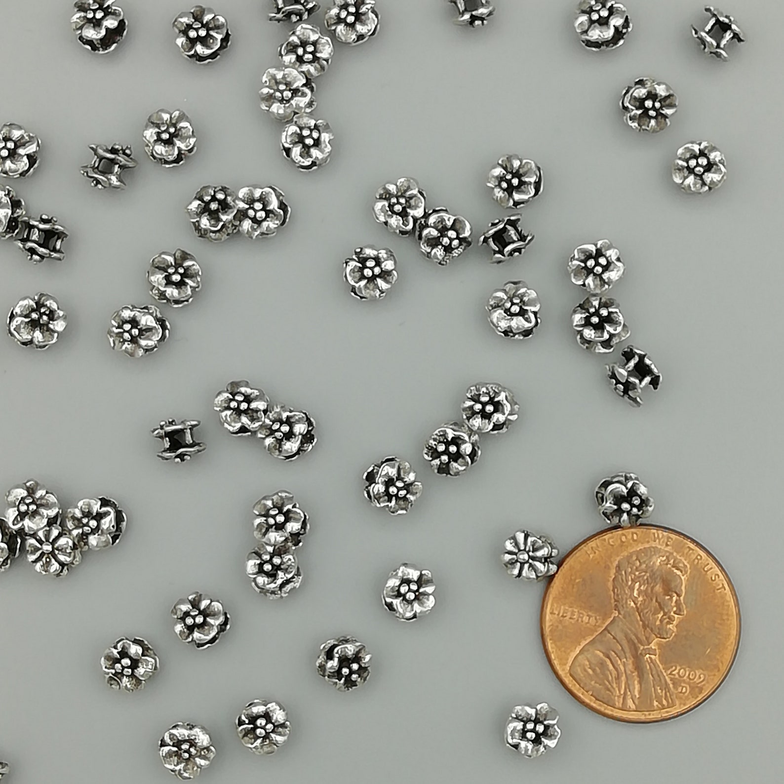 5 Sterling Silver Flower Beads 925 Sterling Silver Beads - Etsy