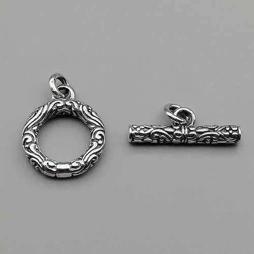 1 Sterling Silver 15mm Textured Rope Toggle Clasp Set 925 - Etsy