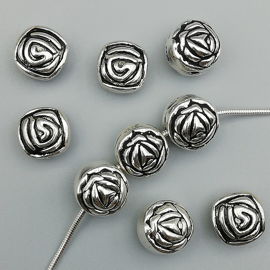 1 Sterling Silver 10mm Carved Flower Bead 925 Sterling - Etsy