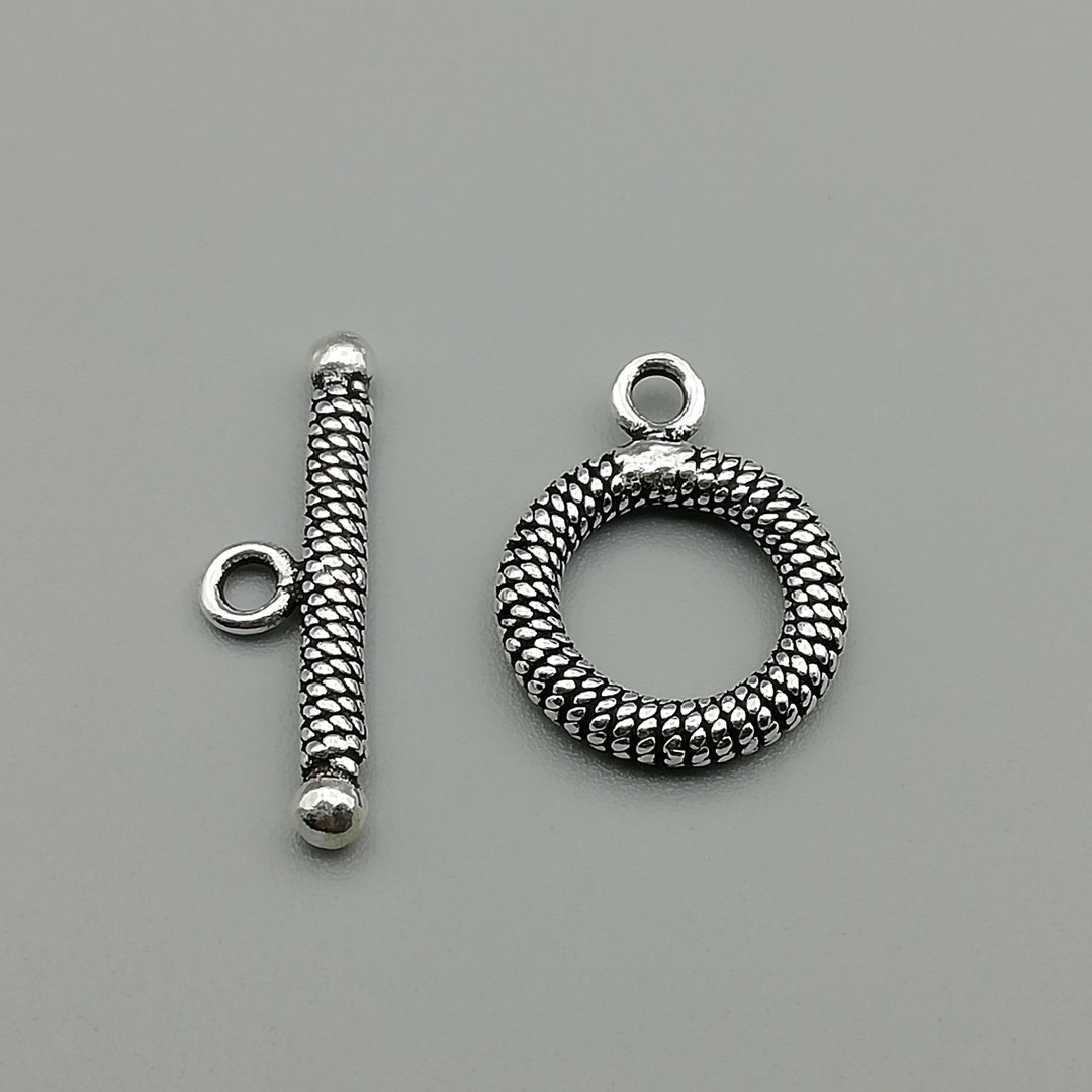 1 Sterling Silver 15mm Textured Rope Toggle Clasp Set 925 - Etsy