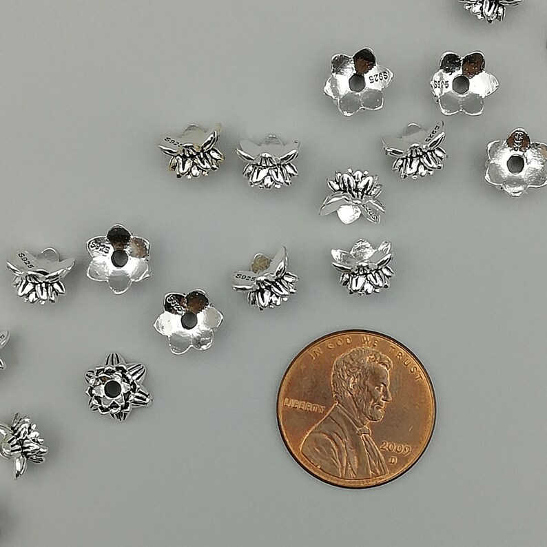 4 Sterling Silver Flower Bead Caps 925 Sterling Silver Beads - Etsy