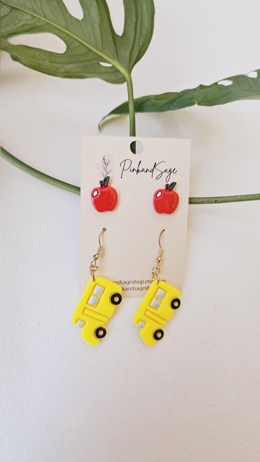 Apple and School Bus Earrings Set: Teacher Appreciation Gift - Etsy