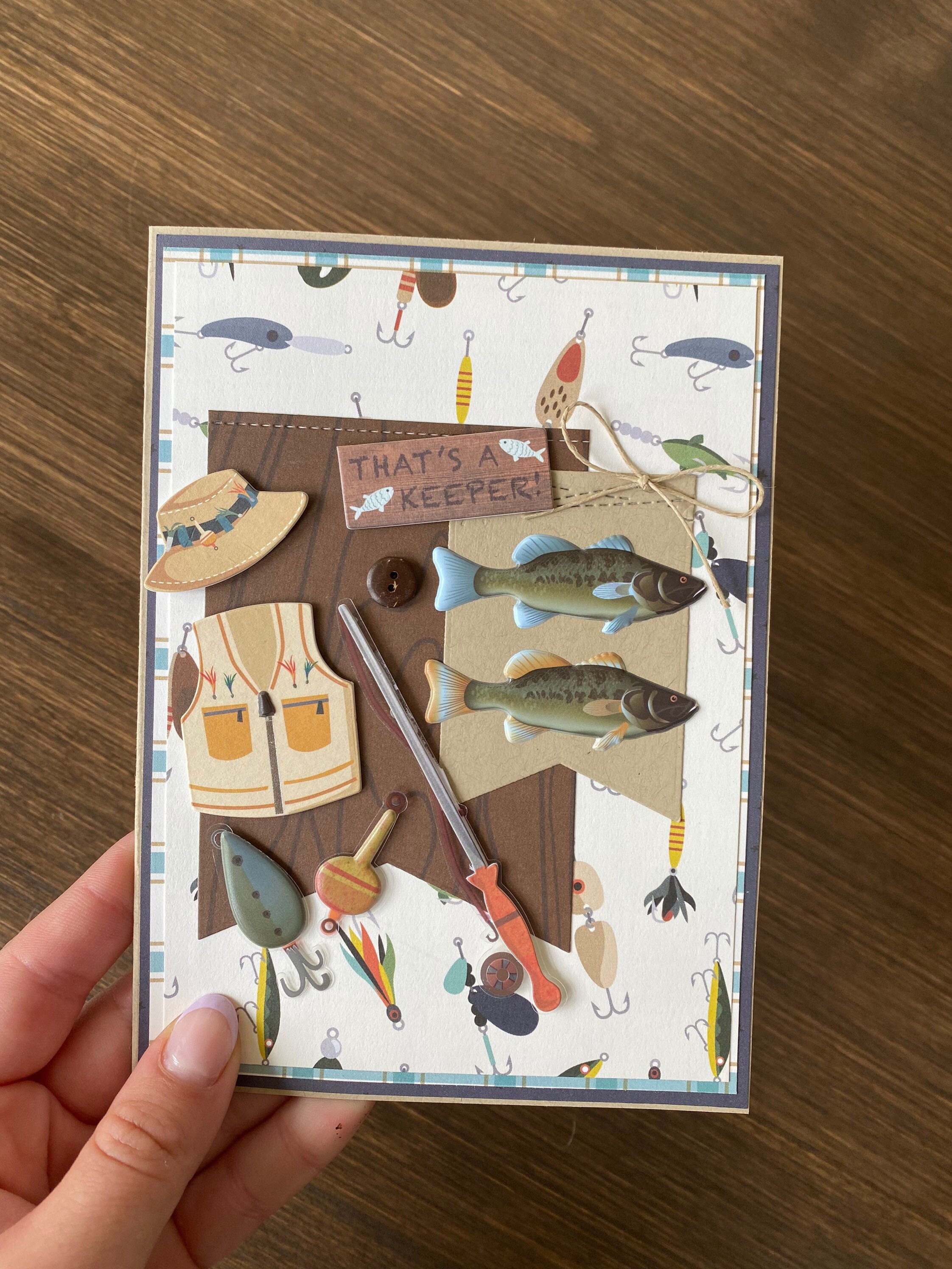 Card Cardboard Party Fishing Fisherman Fish Man Wood Chalet - Etsy