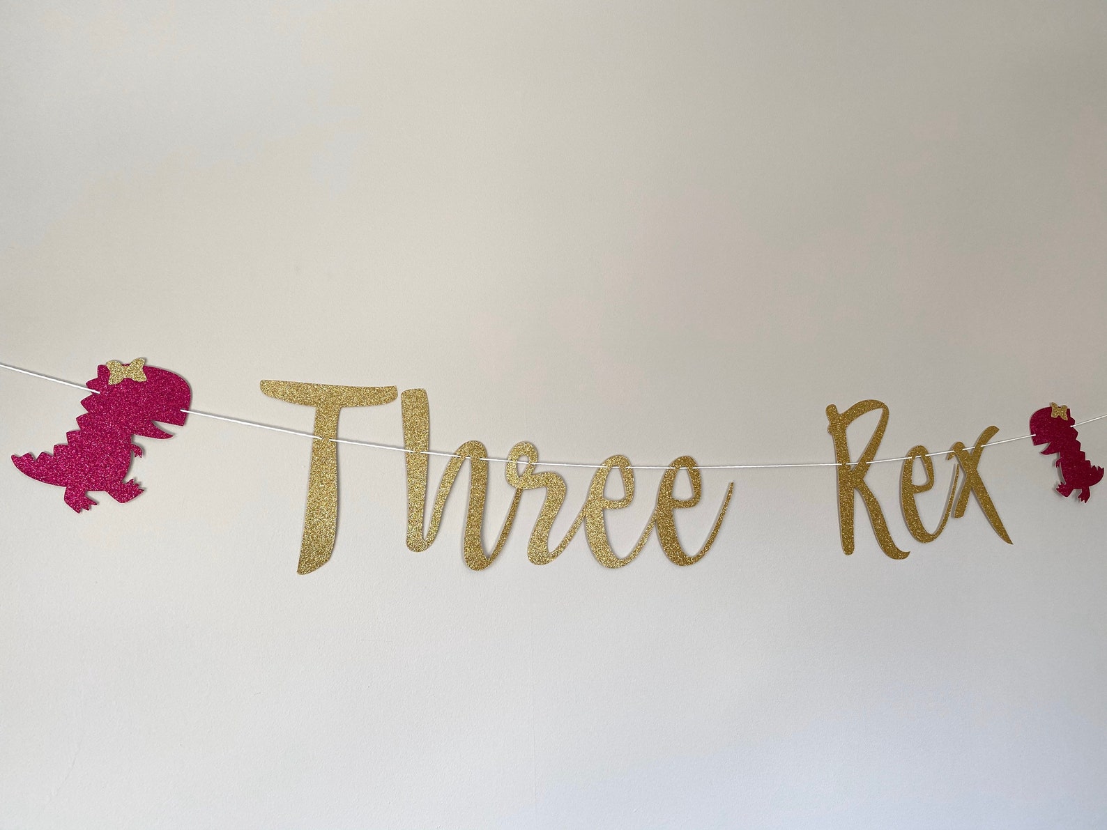Three Rex Glitter Banner, Girl Dinosaur 3rd Birthday Party Decor - Etsy