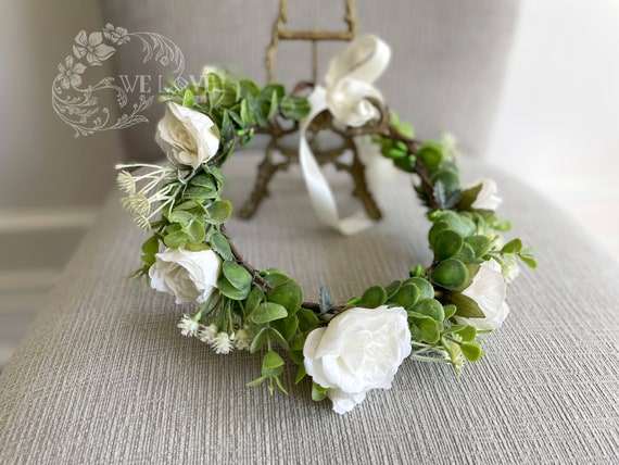 White roses crown white wedding crown flower halo white | Etsy
