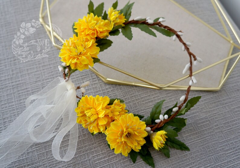 Vivid Yellow Flower Wedding Crown for Bride Bridesmaid and | Etsy