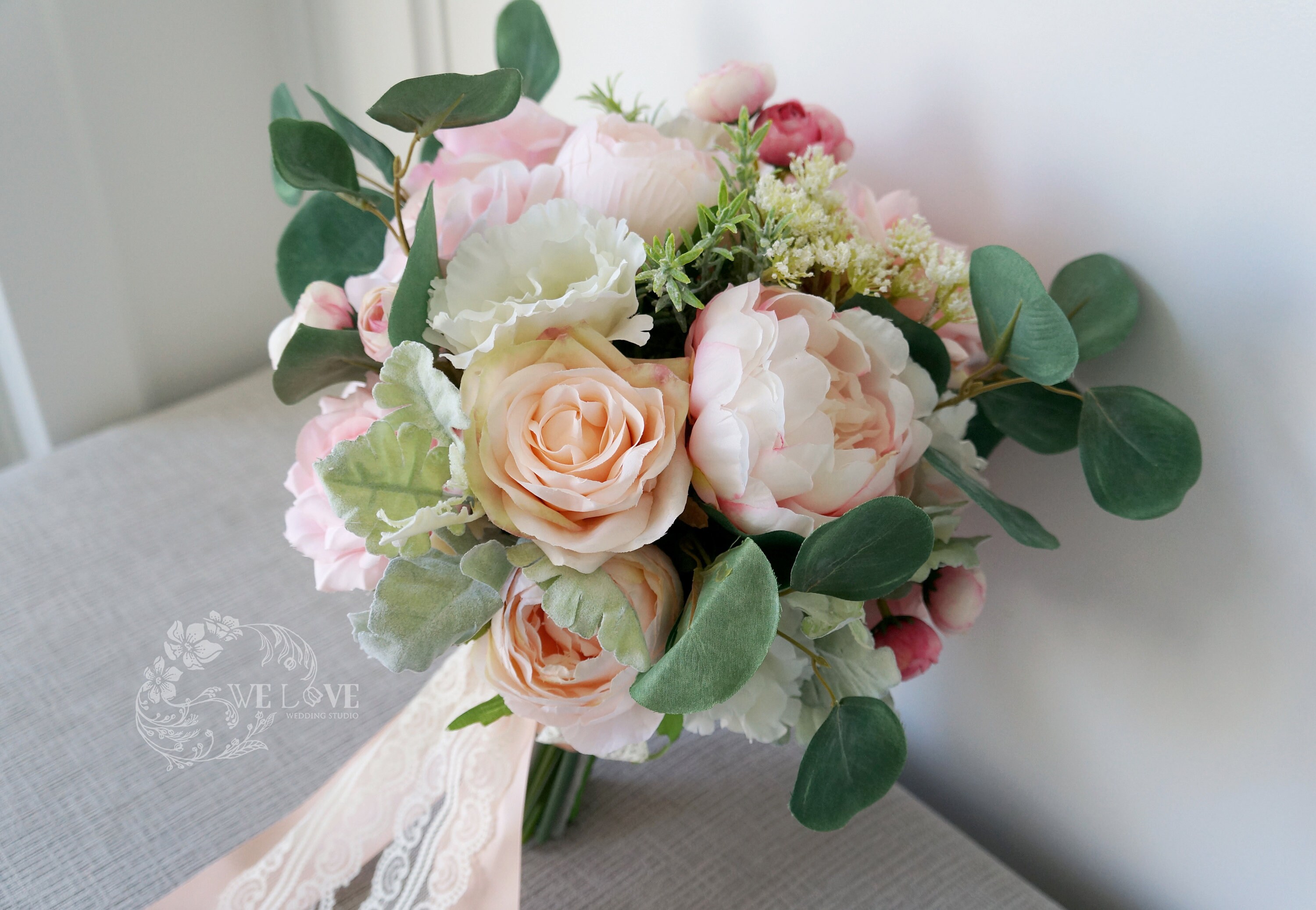 Boho Wedding Pink Roses/beige Peonies Bouquet Chic Bridal | Etsy Canada