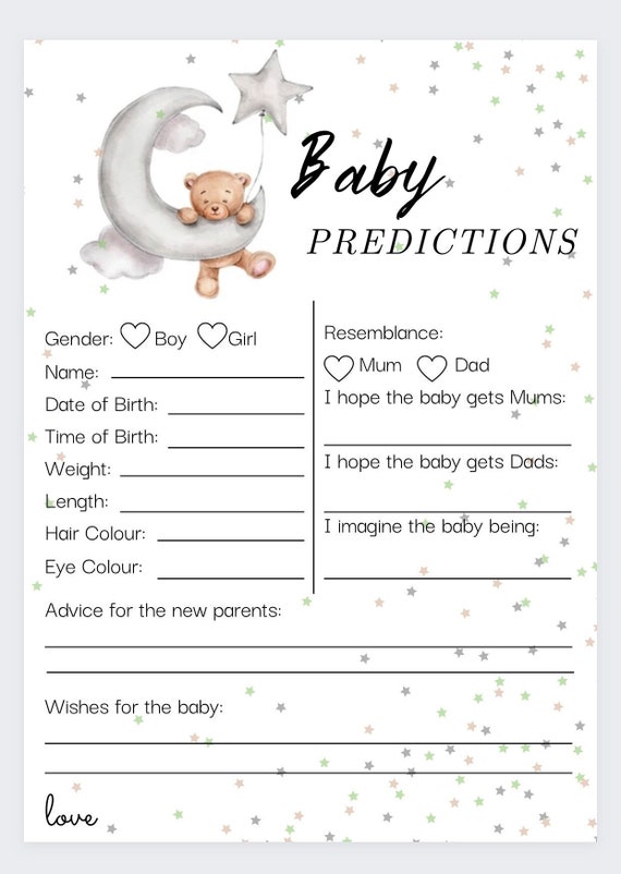 Baby Shower Predictions Sheet Printable - Etsy