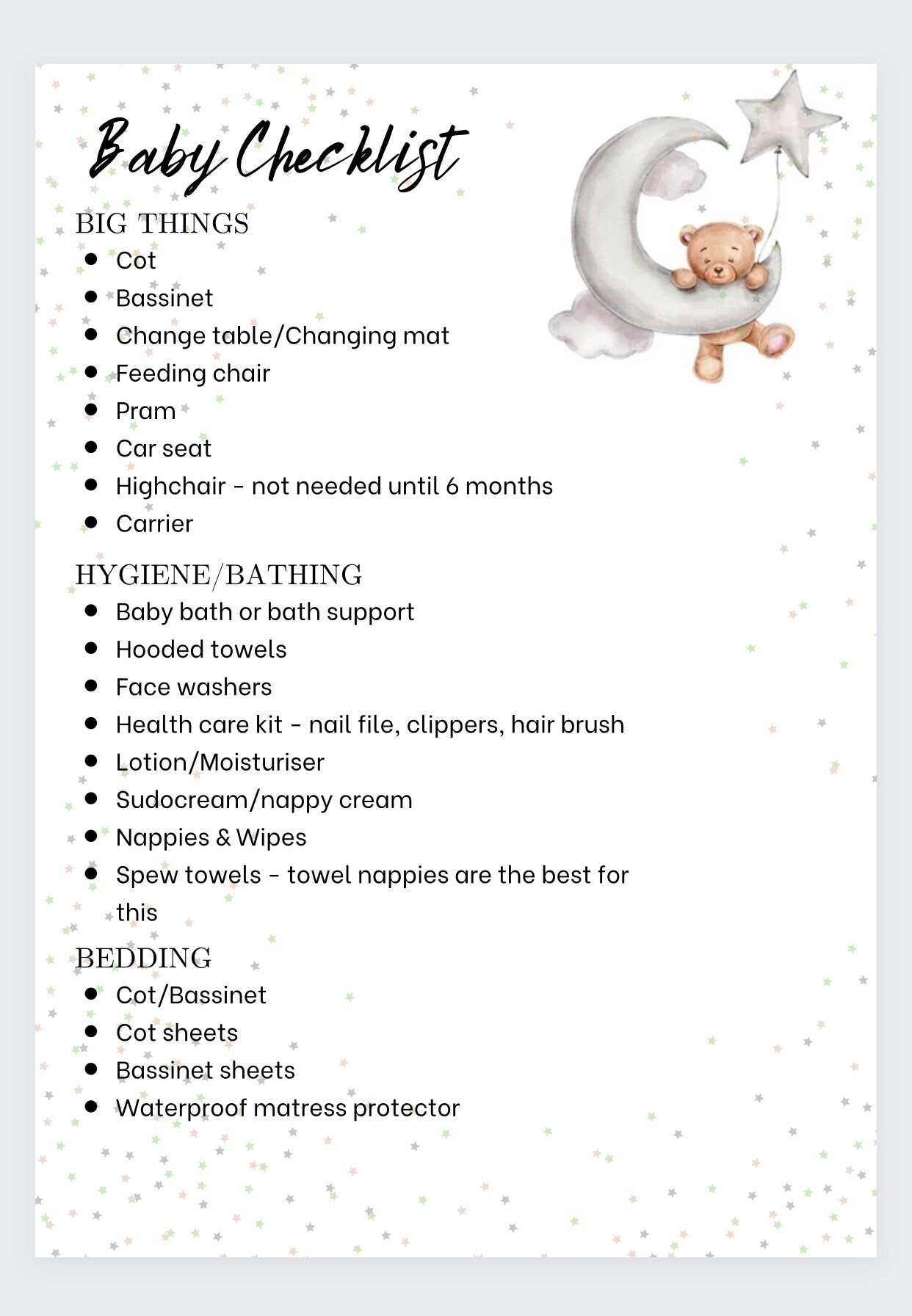 Baby Checklist and Birth Plan Template Download and Print - Etsy
