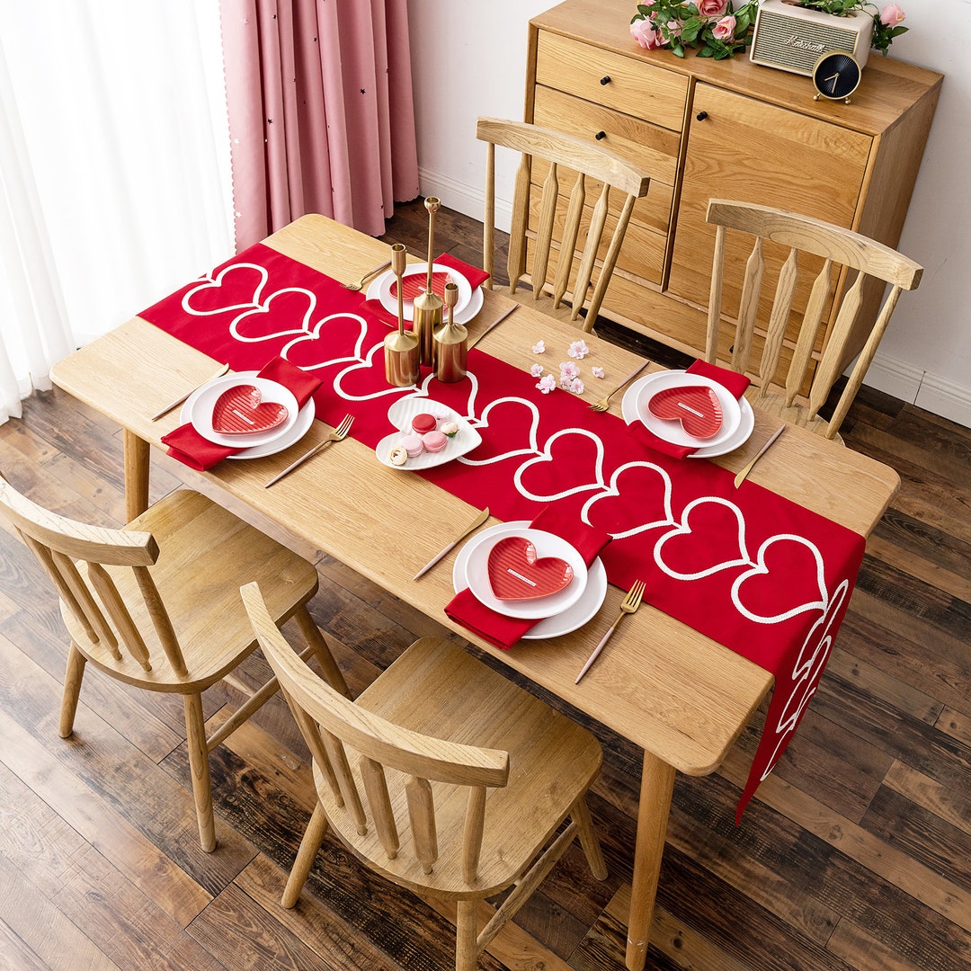 Valentines Hearts Embroidered Table Runner - Etsy