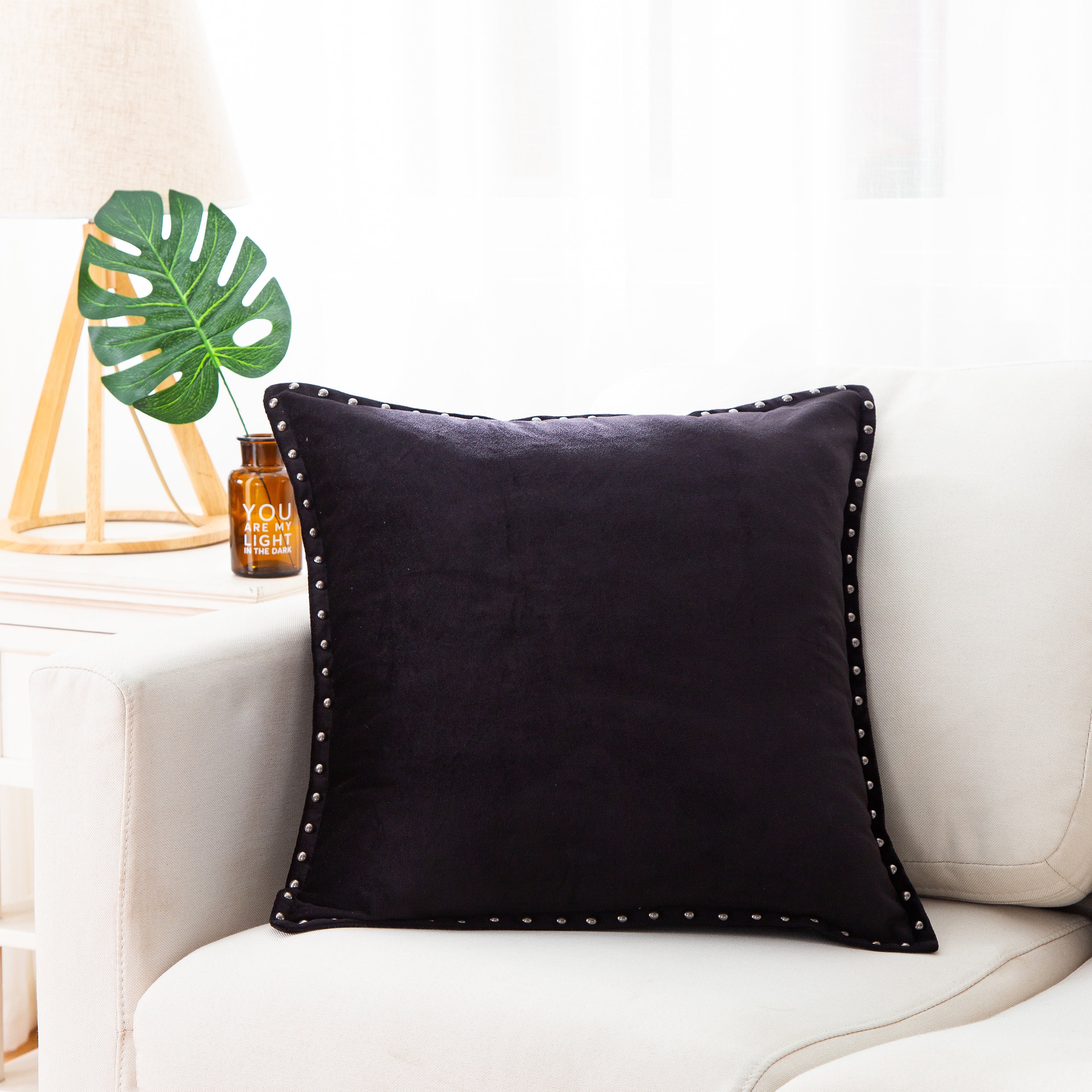 Black Velvet Rivet Studs Vintage Throw Pillow Cover | Etsy